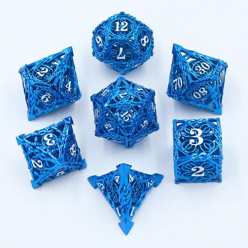 Hollow Celtic Knot Dice, Blue/White Lettering | Superior Dice